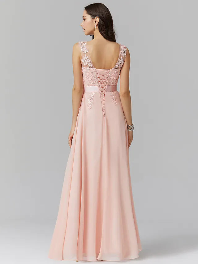 Wholesa A-Line Empire Elegant Prom Formal Evening Dress Illusion Neck ...