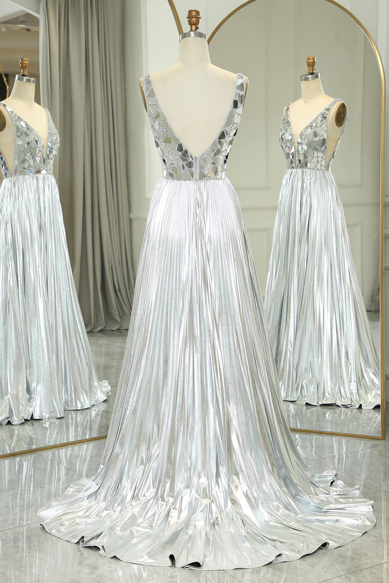 Wholesa A-line Glitter Backless Long Mirror Prom Dress – CNTNZ Dresses ...