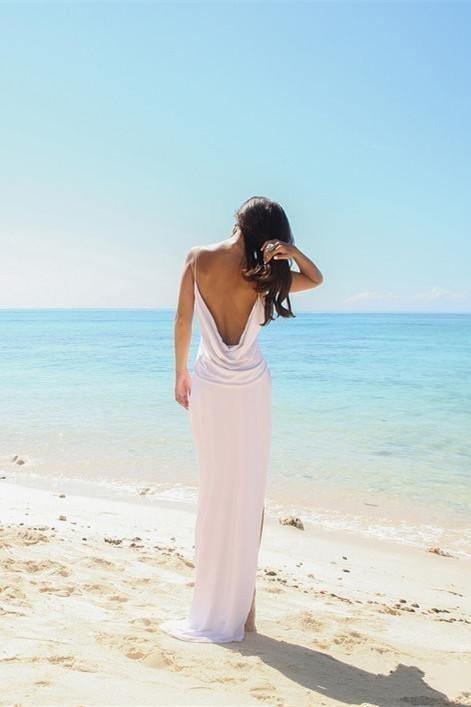 Wholesa Beach Simple Sexy Open Back Side Slit Spaghetti Straps Wedding ...