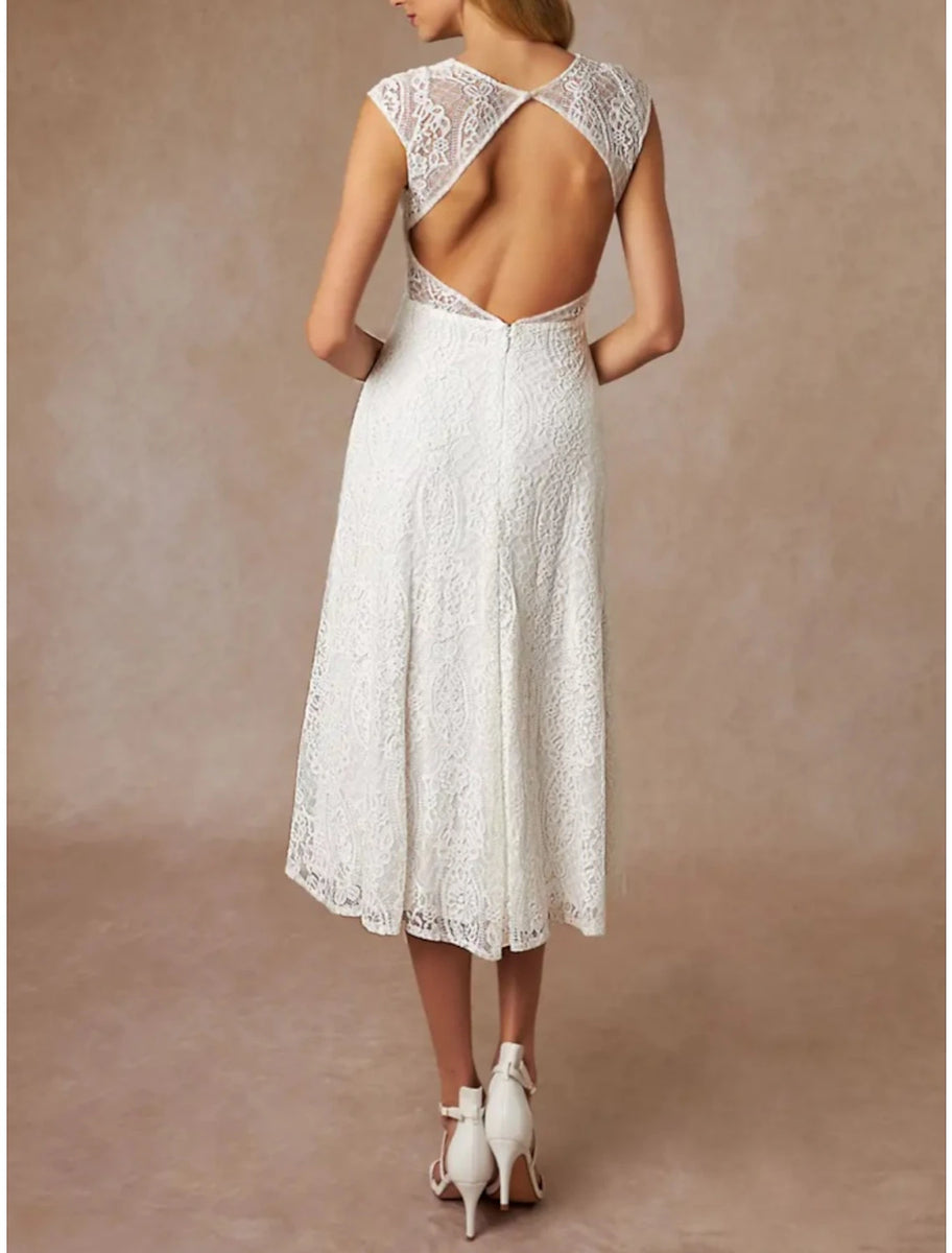 Wholesa Open Back Little White Dresses Wedding Dresses A-Line V Neck C ...